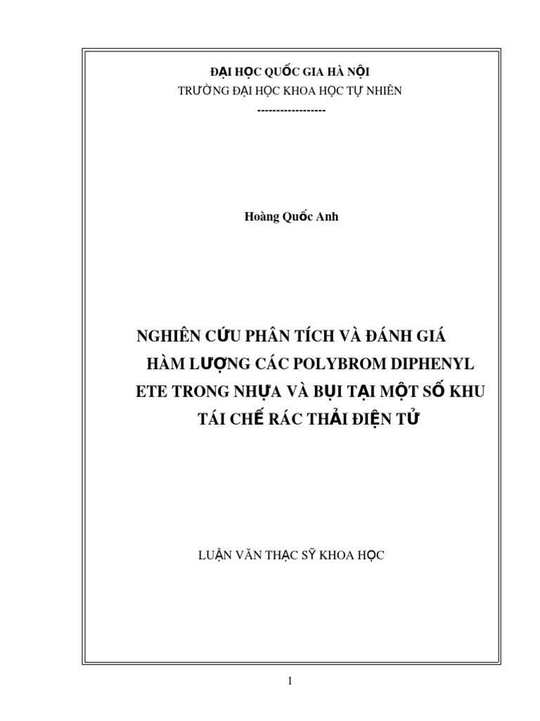 Nghiên C U Phân Tích Và Đánh Giá Hàm L NG Các Polybrom Diphenyl Ete Trong NH A Và B I T I M T S ...