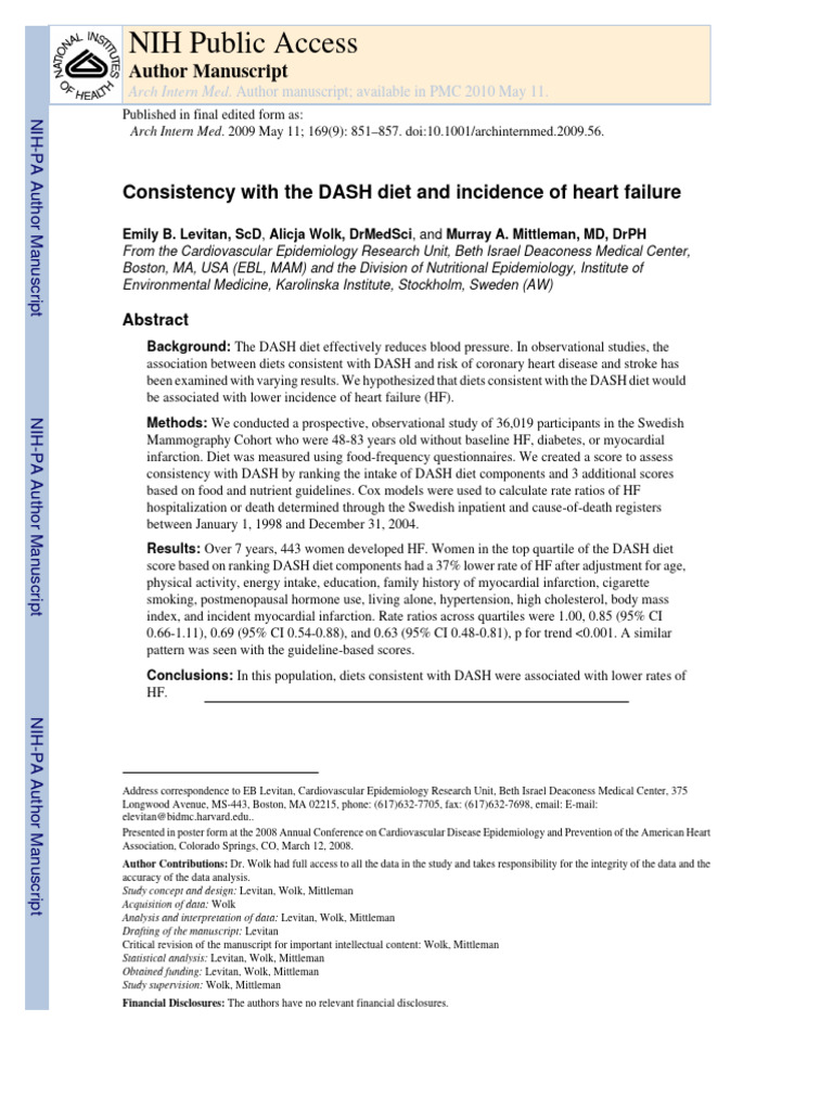 Consistency With The DASH Diet and Incidence of Heart Failure | PDF ...