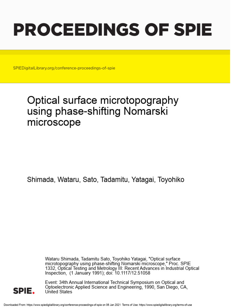 Proceedings of Spie: Optical Surface Microtopography Using Phase ...
