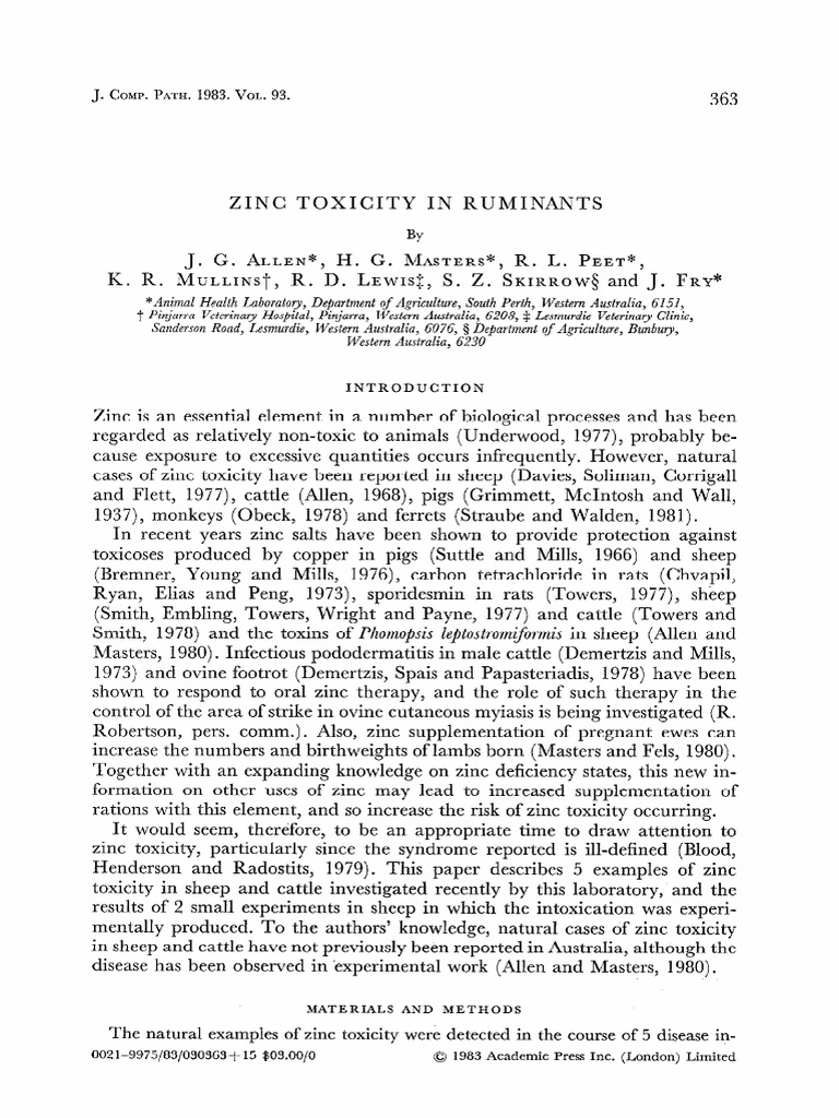 Zinc Toxicity in Ruminants | PDF | Pancreas | Medical Specialties