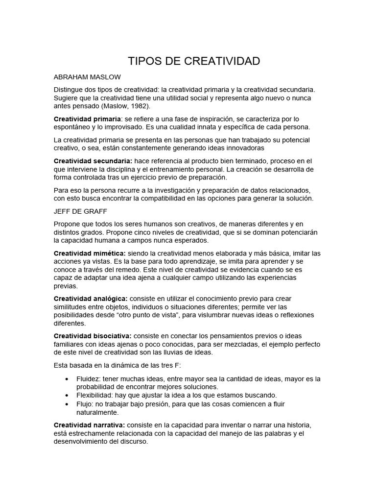 TIPOS DE CREATIVIDAD | PDF | Creatividad | Pensamiento
