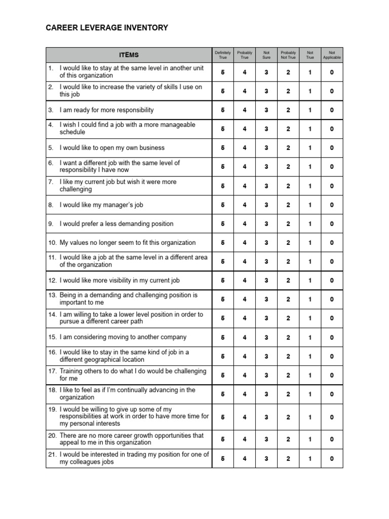 Career Leverage Inventory Assessment | PDF | Economies | Business