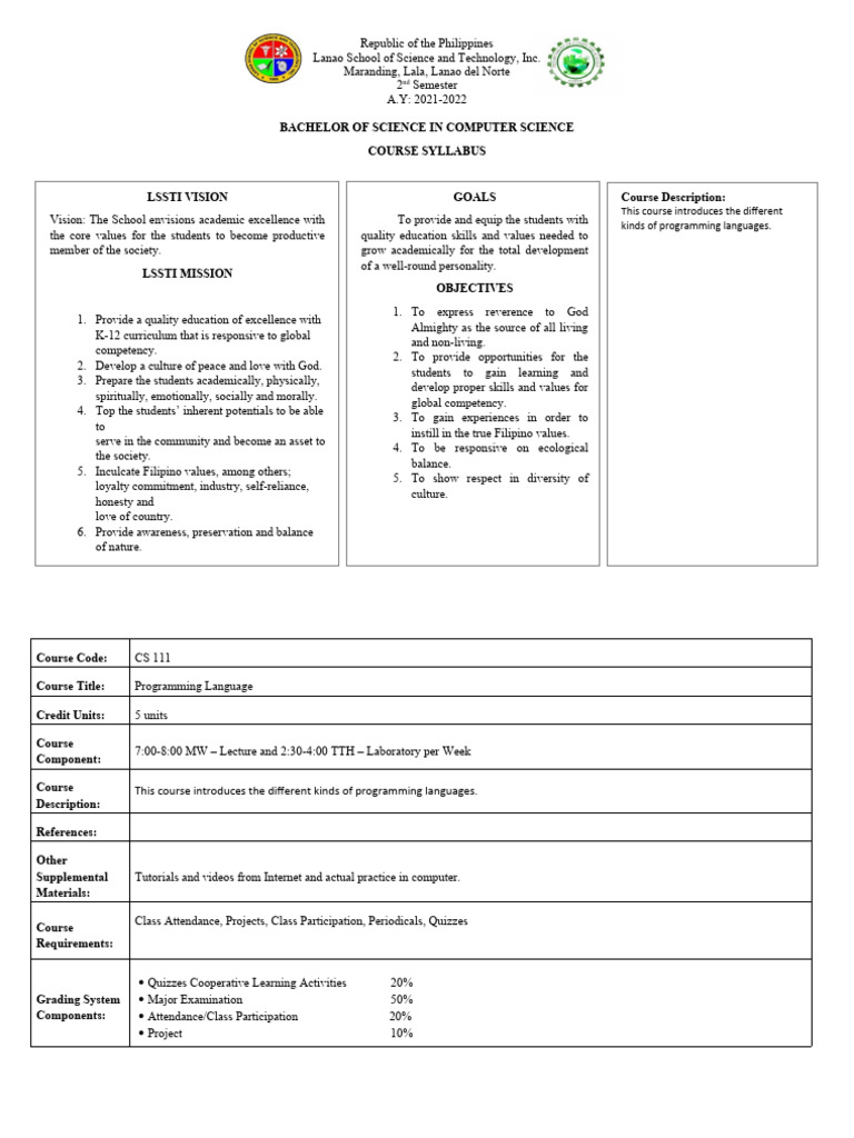 Cs 111 Programming Language Pdf