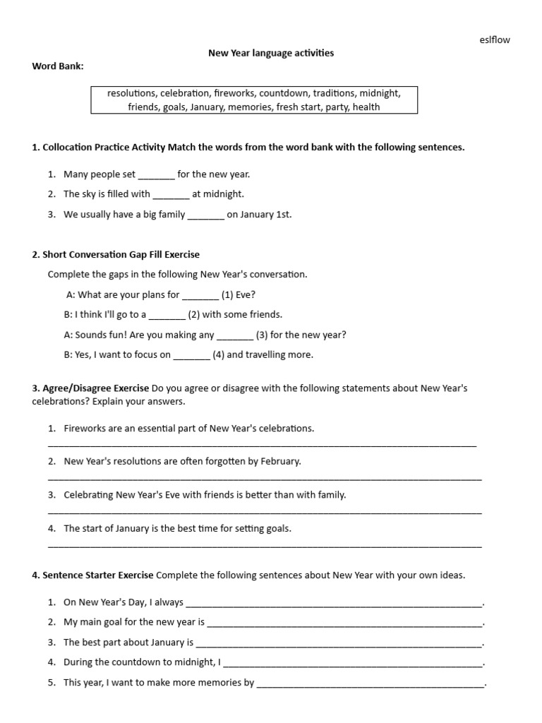 New Year ESL Activities & Exercises | PDF