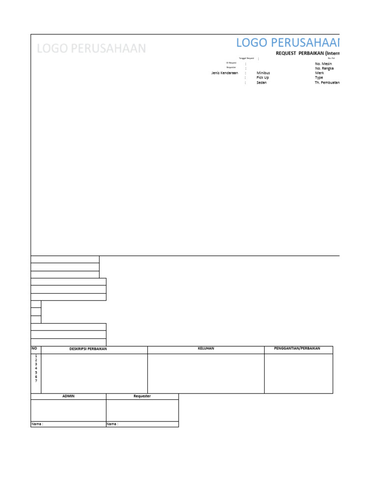 Formulir Perawatan Kendaraan Excel | PDF