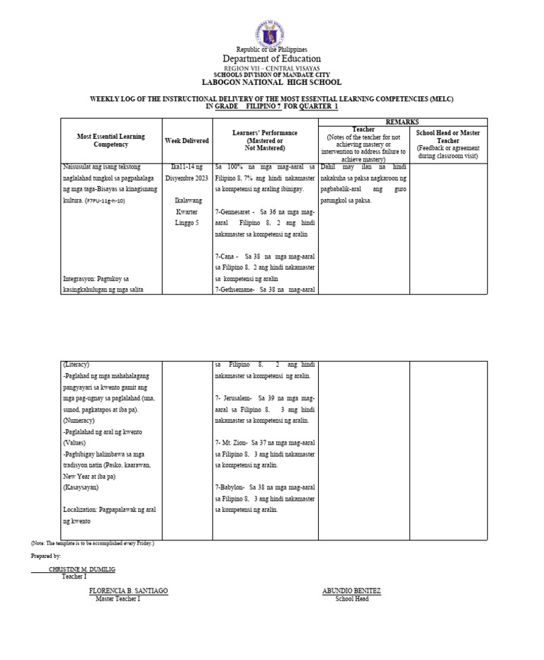 Sample Weekly Log 11 (AutoRecovered) | PDF