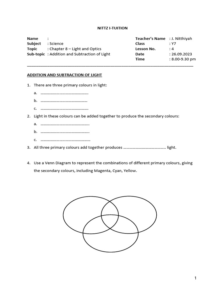 Adding and Subtracting Light | PDF | Color | Cyan