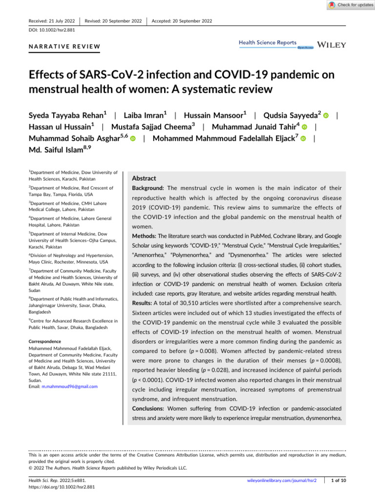 Health Science Reports - 2022 - Tayyaba Rehan - Effects of SARS CoV 2 ...