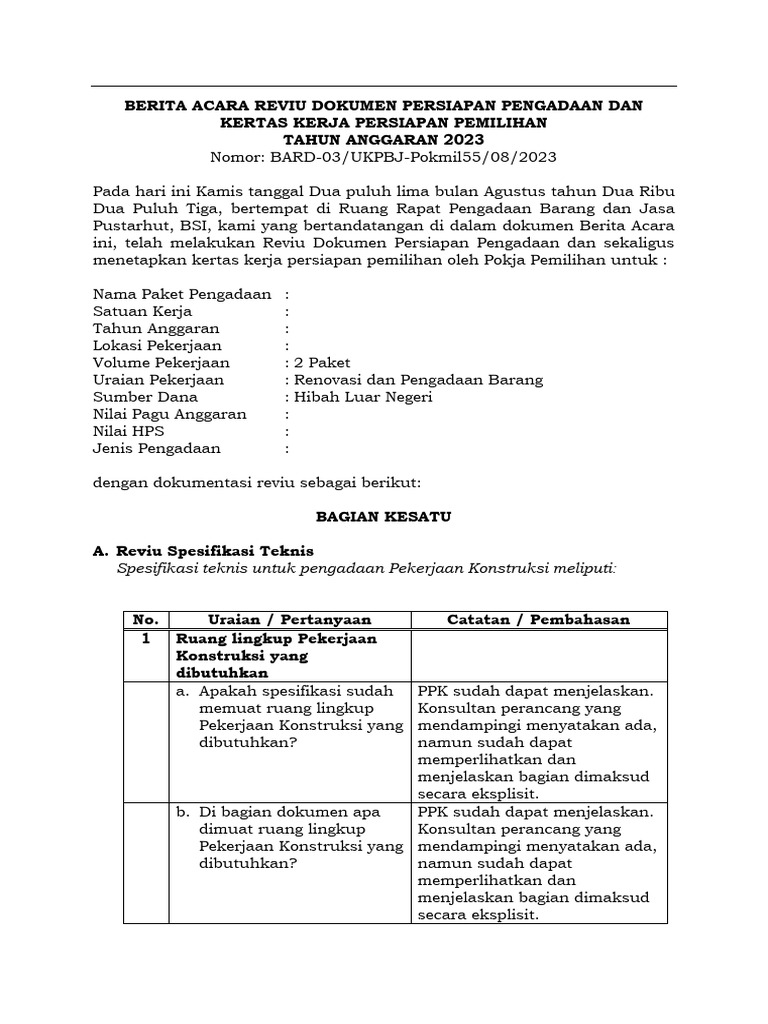 BA Review Dokumen Persiapan | PDF