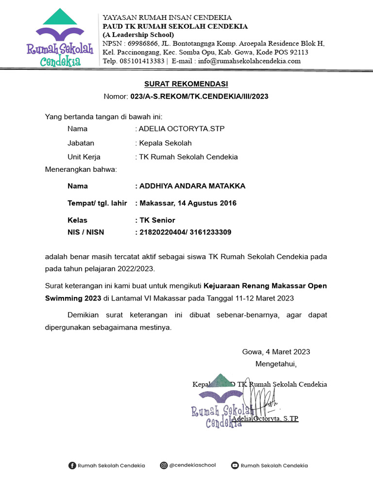 023.surat Rekomendasi Lomba AKKA TKS | PDF