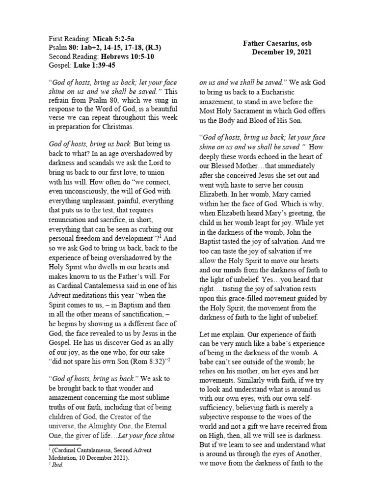 4th Sunday of Advent - Year C | PDF | Baptism With The Holy Spirit ...