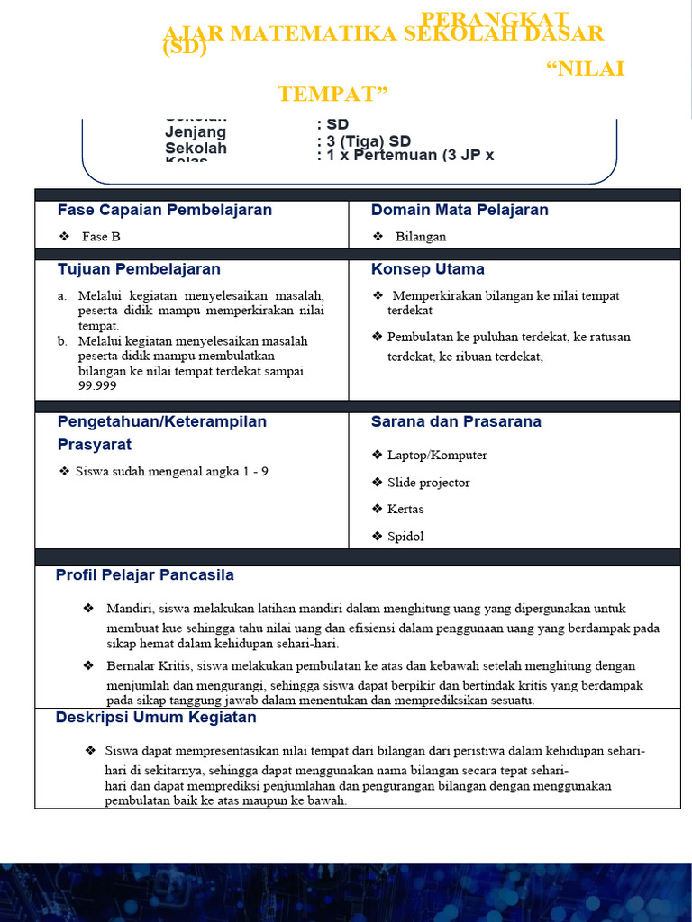 Modul Ajar Matematika - Nilai Tempat - Fase B | PDF