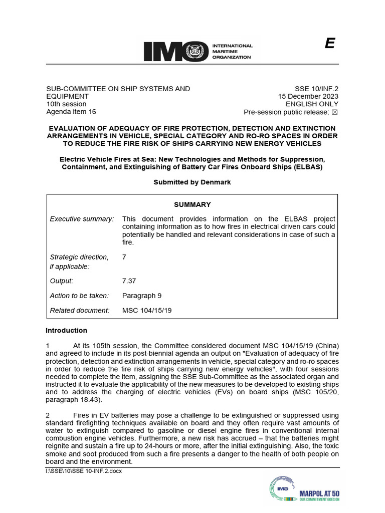 SSE 10-INF.2 - Electric Vehicle Fires at Sea New Technologies and Methods For Suppression ...