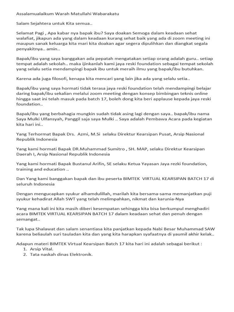 MC TEXT Arsiparis Edit Mulki Batch 17 | PDF