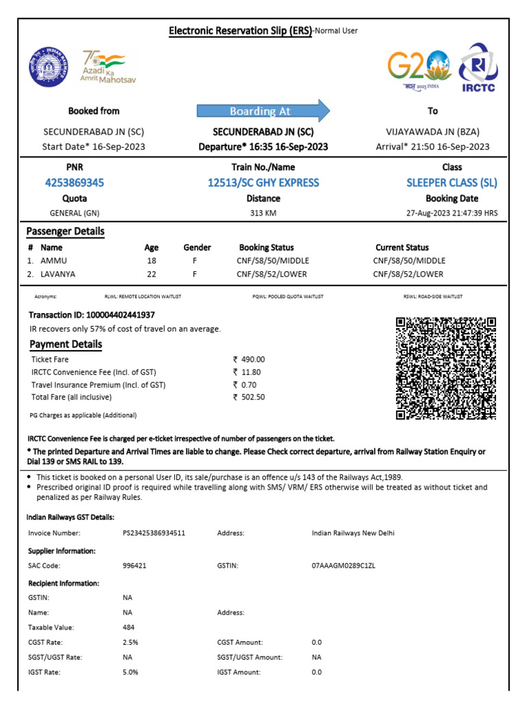 12513/Sc Ghy Express Sleeper Class (SL) | PDF