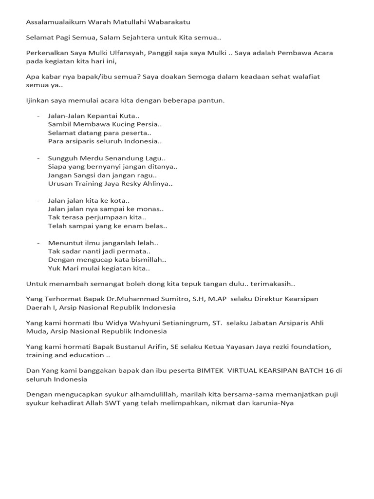 MC TEXT Arsiparis Edit Mulki Batch 16 | PDF