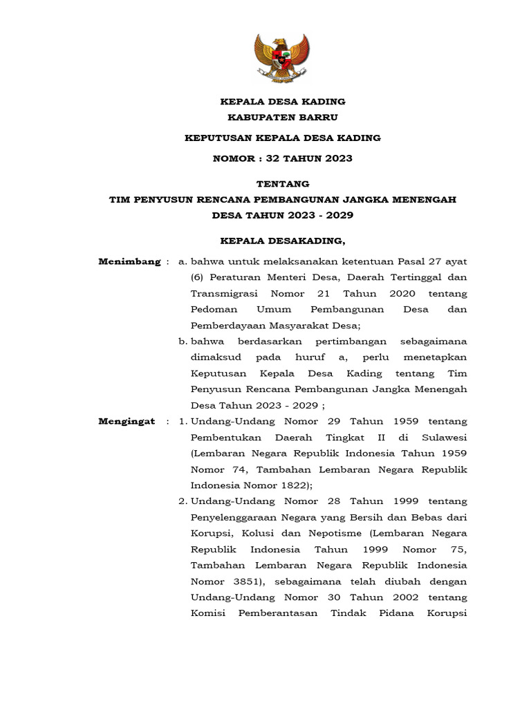 SK Tim Penyusun RPJM Desa 2023-2029 | PDF