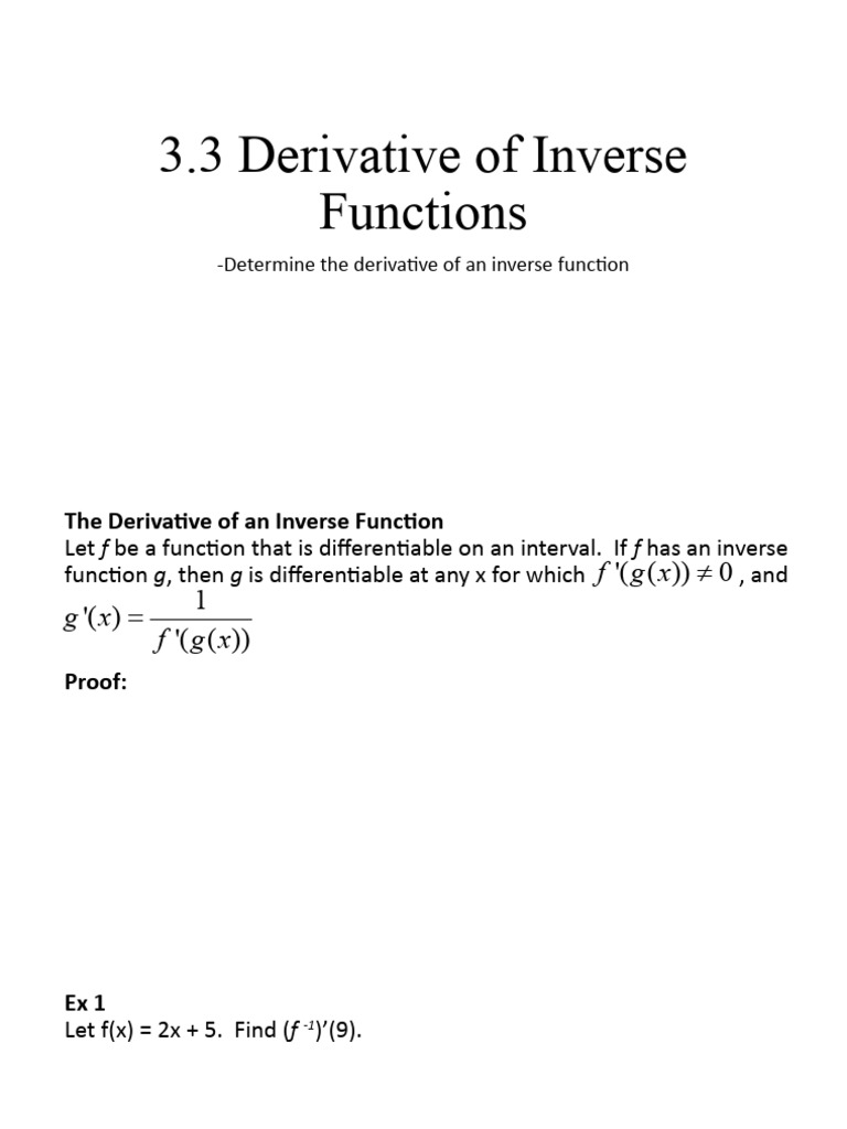 Inverse Function Derivatives | PDF