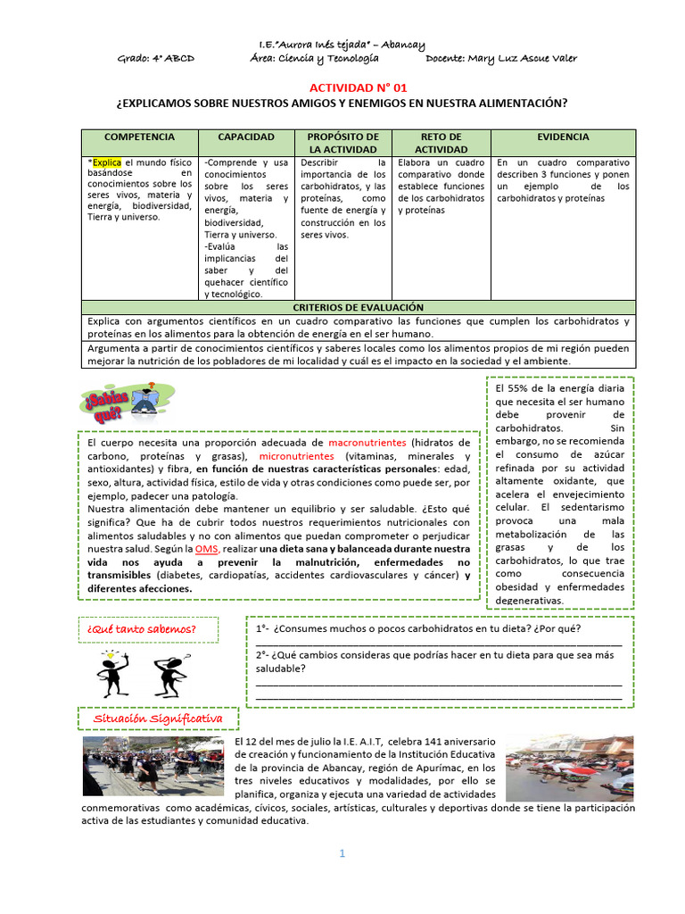 Actividad 1 Cyt Explica | PDF | Carbohidratos | Proteínas