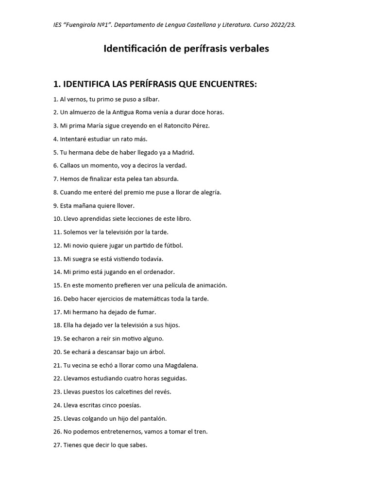 Ejercicios Sobre PerÃ Frasis | PDF