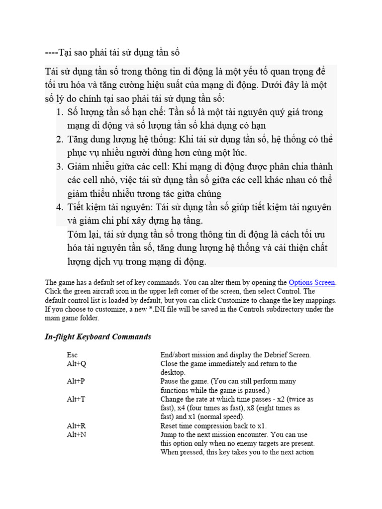 In-Flight Keyboard Commands: Options Screen | PDF