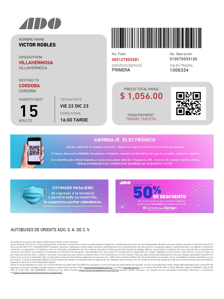 Boleto Ado 22dic23 | PDF