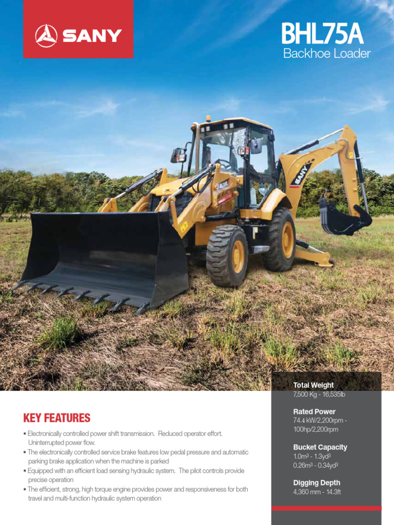 Brochure - Sany Backhoe - BHL75A | PDF