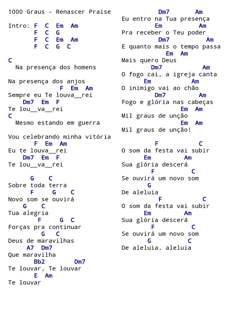 Letra e Cifras de 1000 Graus | PDF
