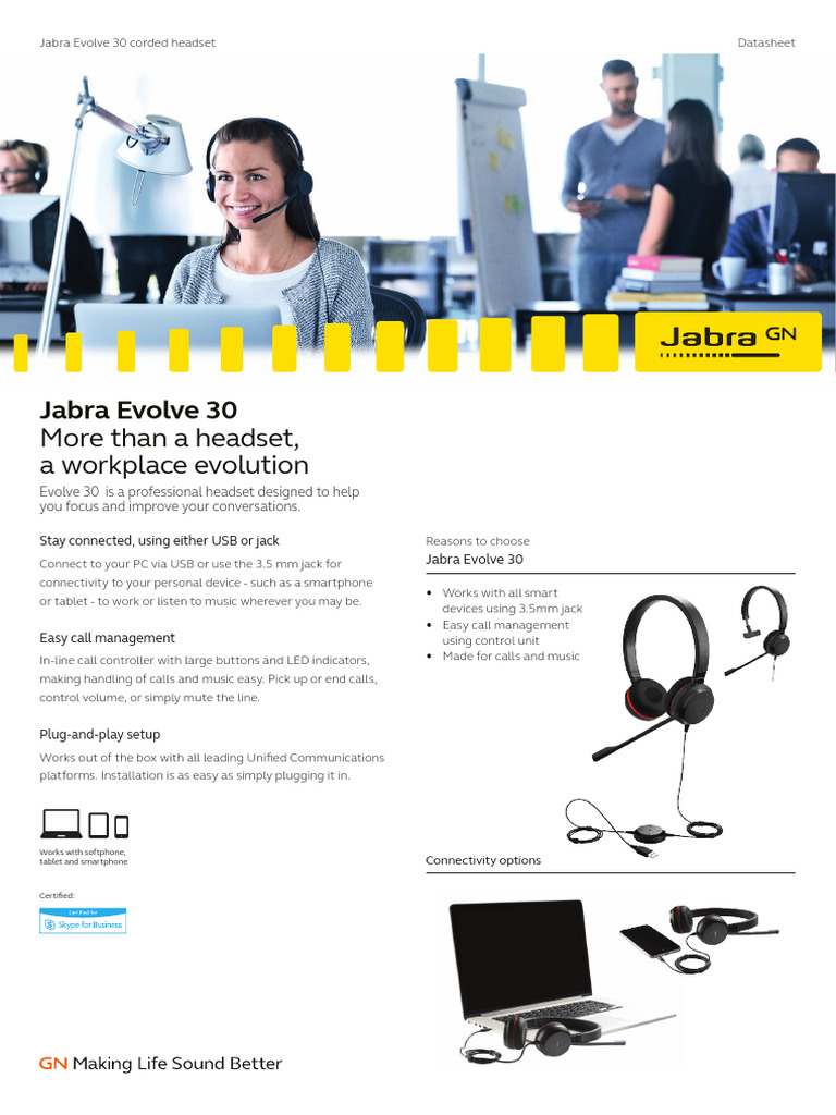Jabra Evolve 30 Datasheet | PDF