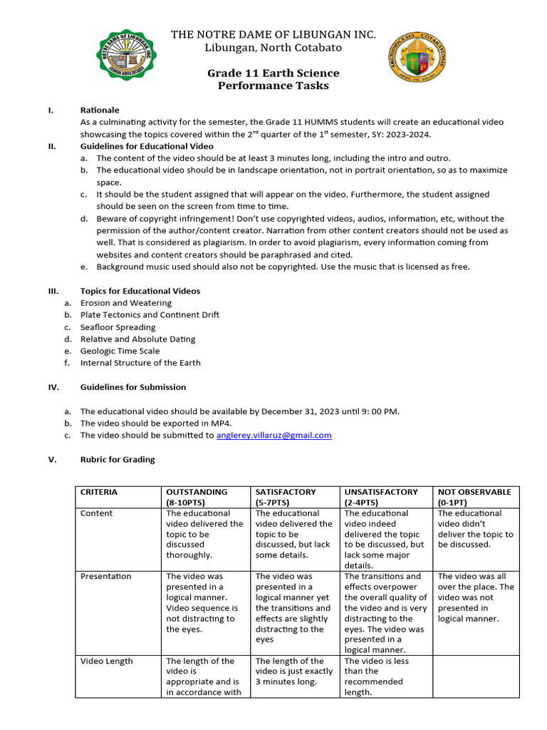 Grade 11-Performance Tasks | PDF | Video | Plate Tectonics