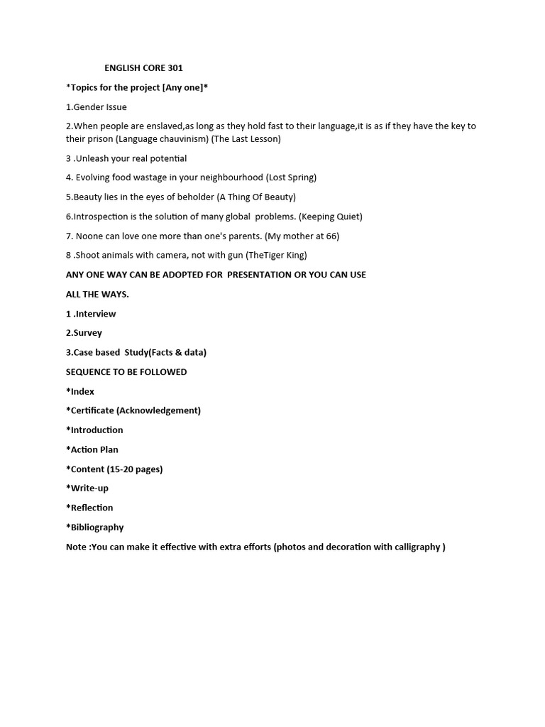 English Core 301 Project Topics | PDF | Foreign Language Studies