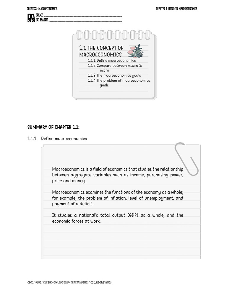 DPB20033 Workbook Chapter 1 Intro Macro | Download Free PDF | Macroeconomics | Aggregate Demand
