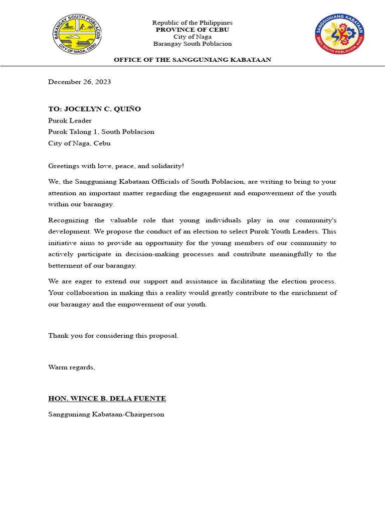 Purok Leaders LETTER | PDF | Empowerment | Community