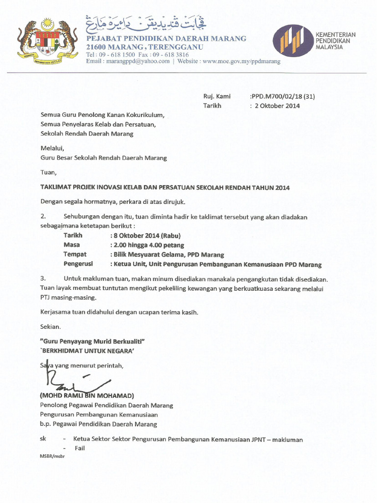 Surat Taklimat Projek Inovasi SR 2014 | PDF