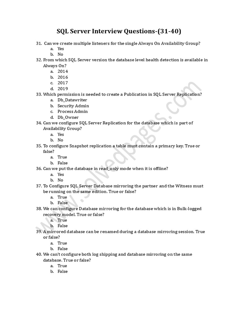 Sql Server Interview Questions And Answers 31 40 Pdf Databases Microsoft Sql Server 