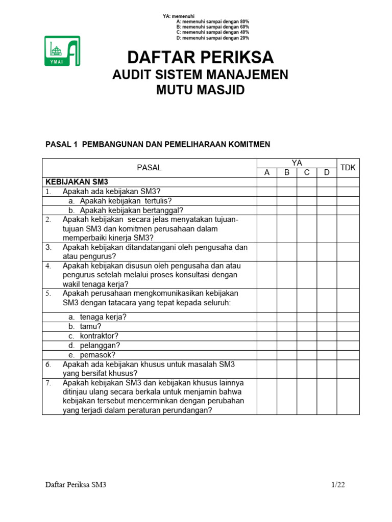 Daftar Periksa Audit SM3 | PDF