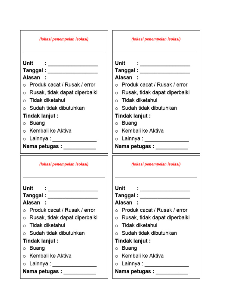 Label Red Tag - 5R Area Kerja | PDF | Karier & Perkembangan | Teknologi ...