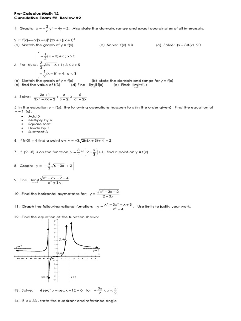 Pre-Calculus Math 12 Exam Review Guide | PDF