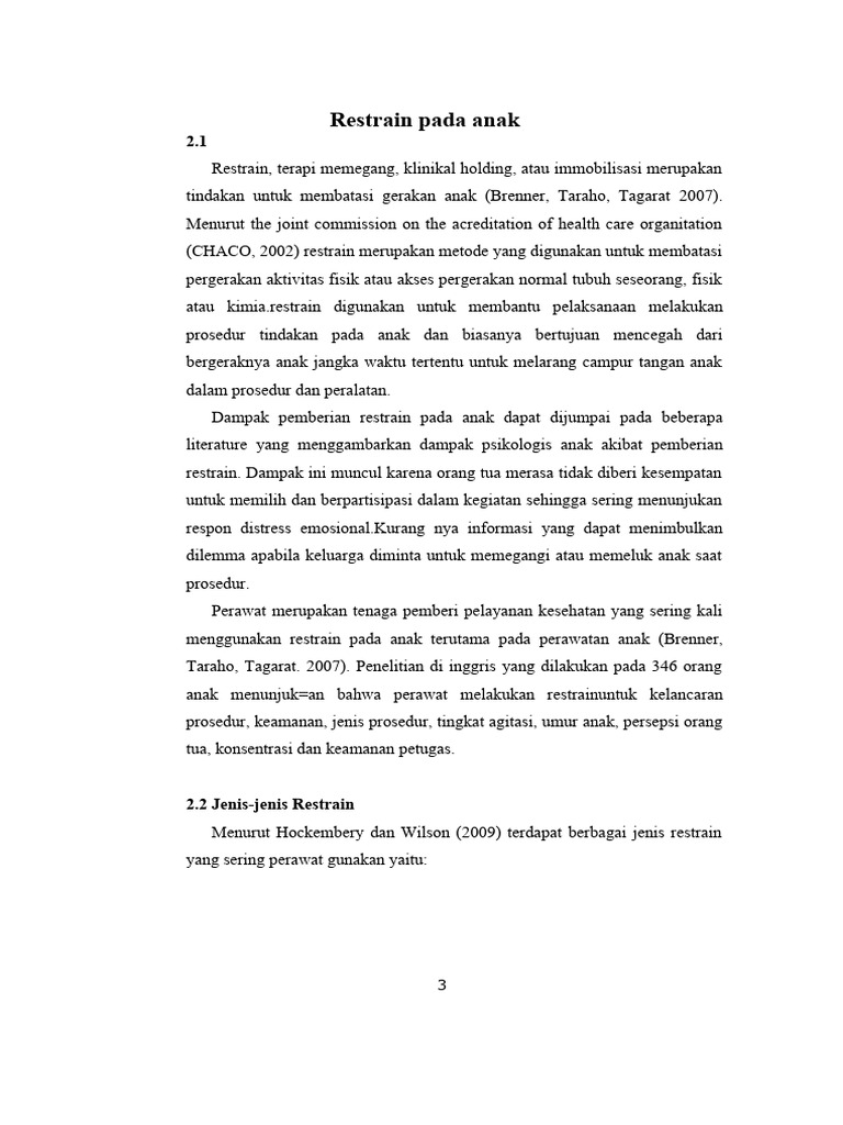 Jenis dan Tujuan Restrain pada Anak | PDF