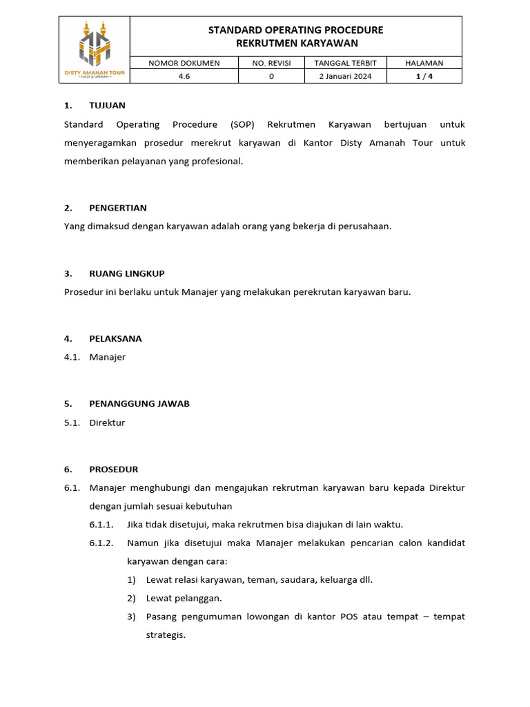 4.6 Sop Rekrutmen Karyawan | PDF