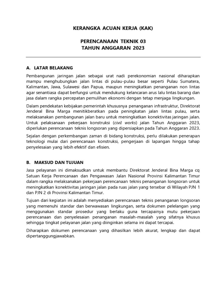 KAK Perencanaan Teknik 03 2023 | PDF | Teknologi & Rekayasa