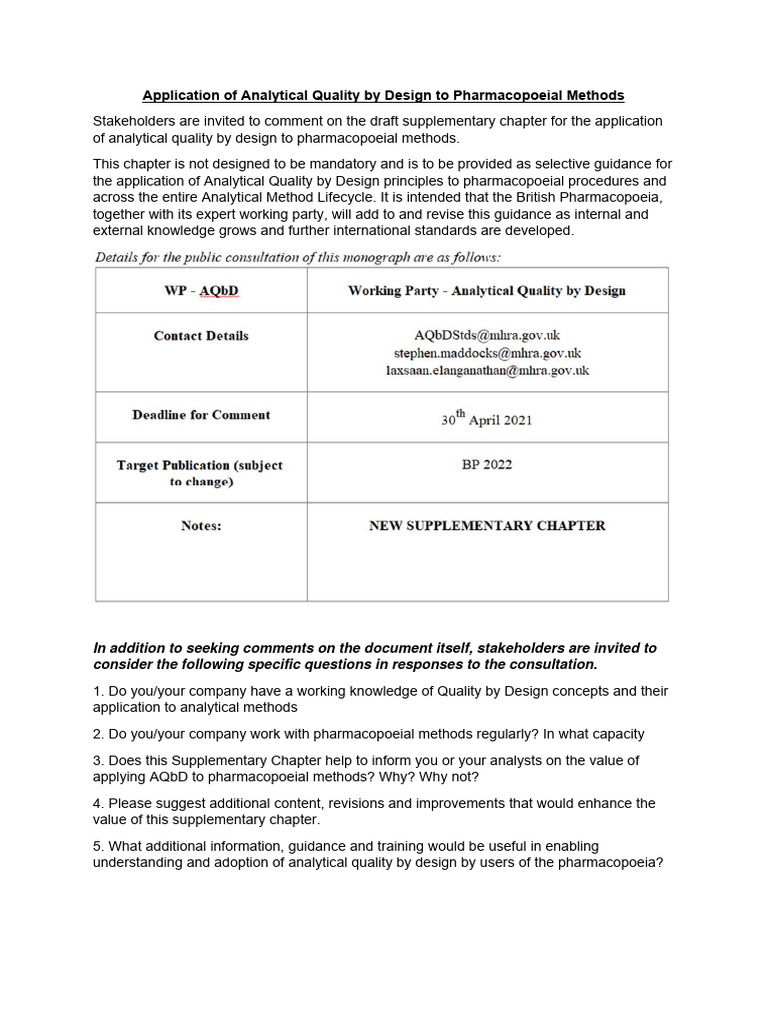 AQbD Application in Pharmacopoeial Methods | PDF | Risk | High ...