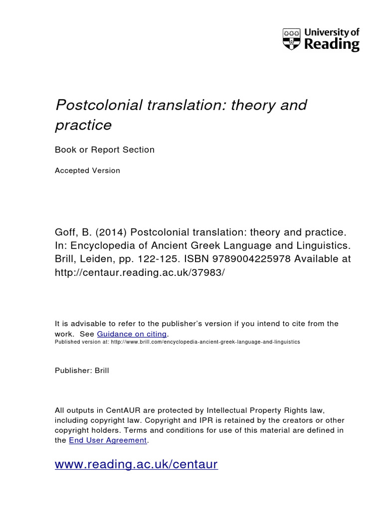 Postcolonial Translation Final | PDF | Postcolonialism | Translations