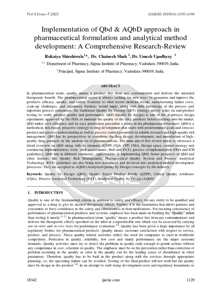 Implementation of QBD AQbD Approach in Pharmaceutical Formulation and Analytical Method ...