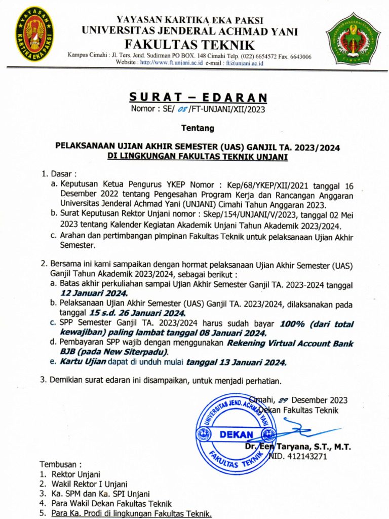 Surat Edaran UAS Ganjil - 23 24. | PDF