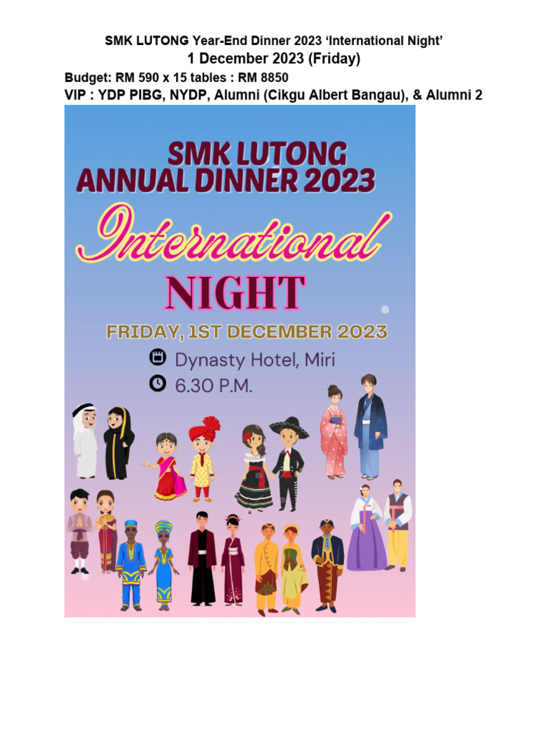 Dinner 1 December 2023 - Tentative | PDF