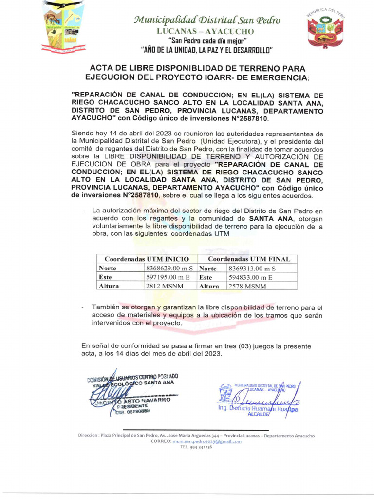 Acta+de+libre+disponibilidadchacacucho 20231024 211831 920 | PDF