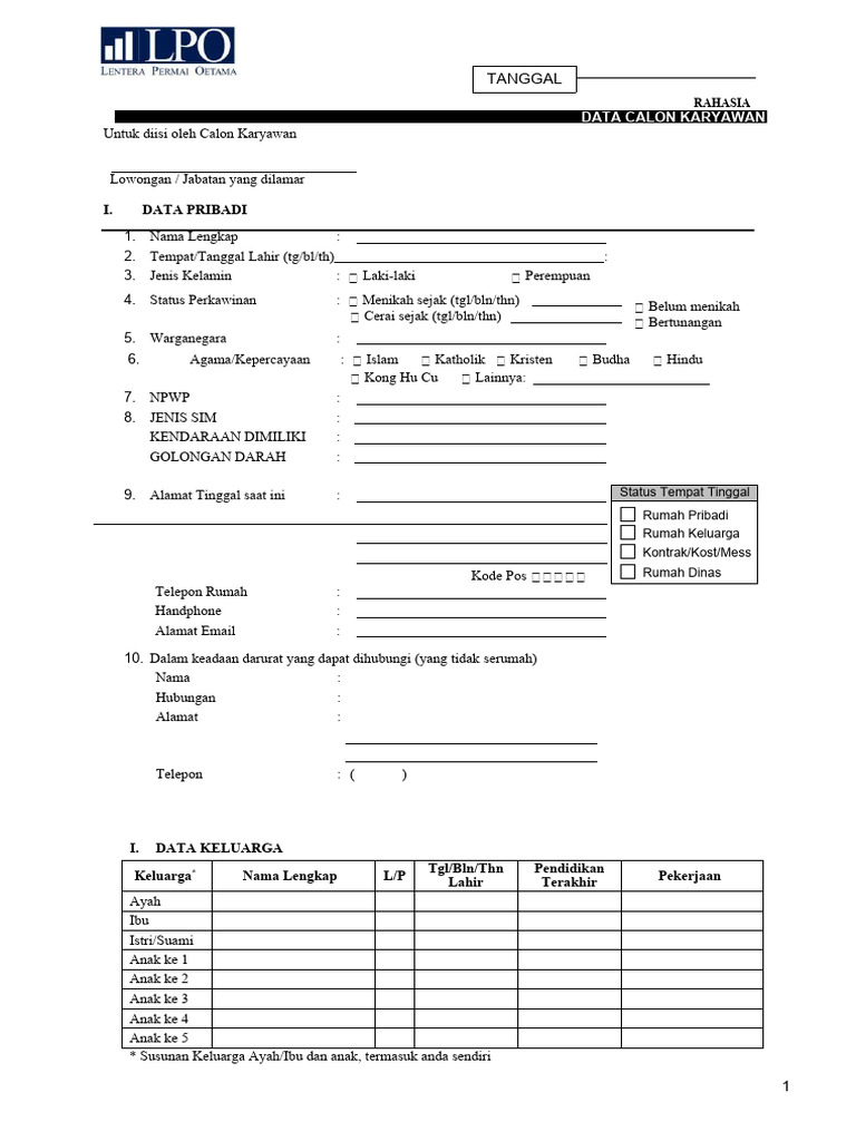 FORM CALON KARYAWAN LPO-word | PDF