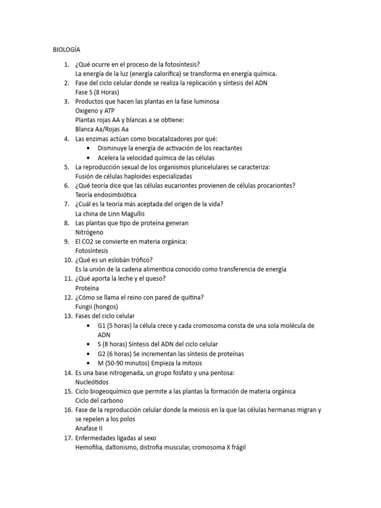 Cuestionario Biologia .2 | PDF