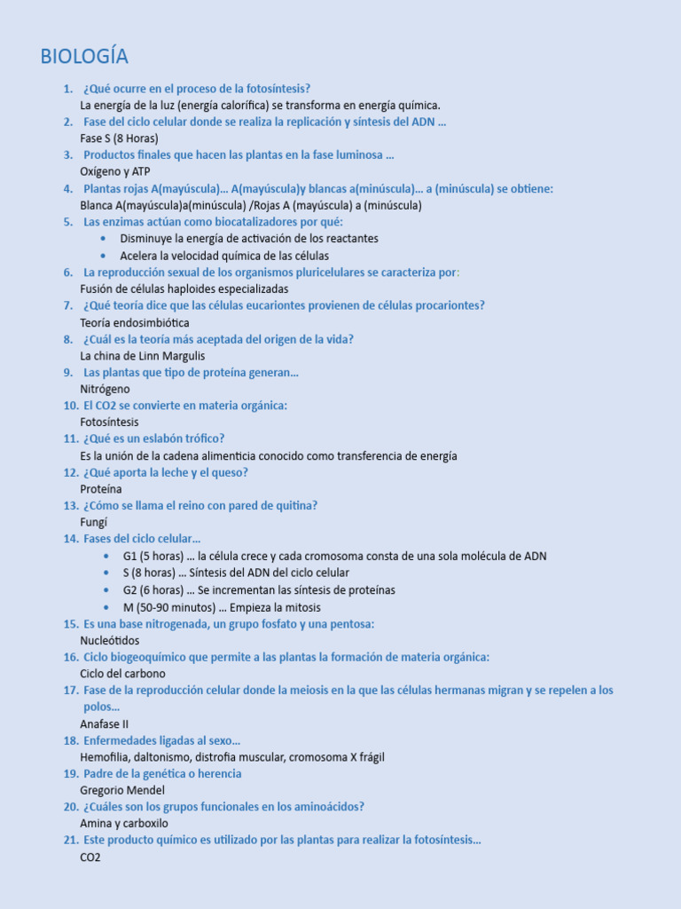 CUESTIONARIO BIOLOGIA .2.1 | PDF